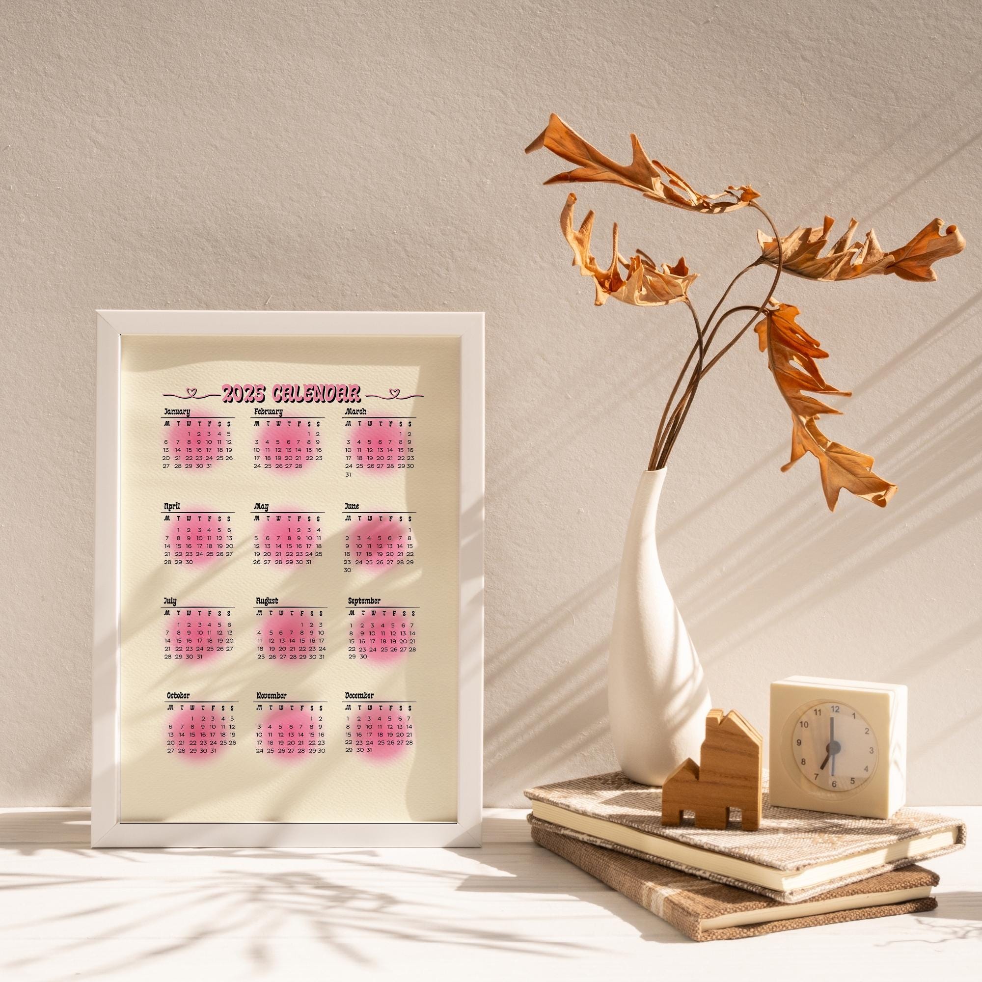 Pink Aura Unique 2025 Calendar, Vertical Printable Wall Art, Aesthetic ...