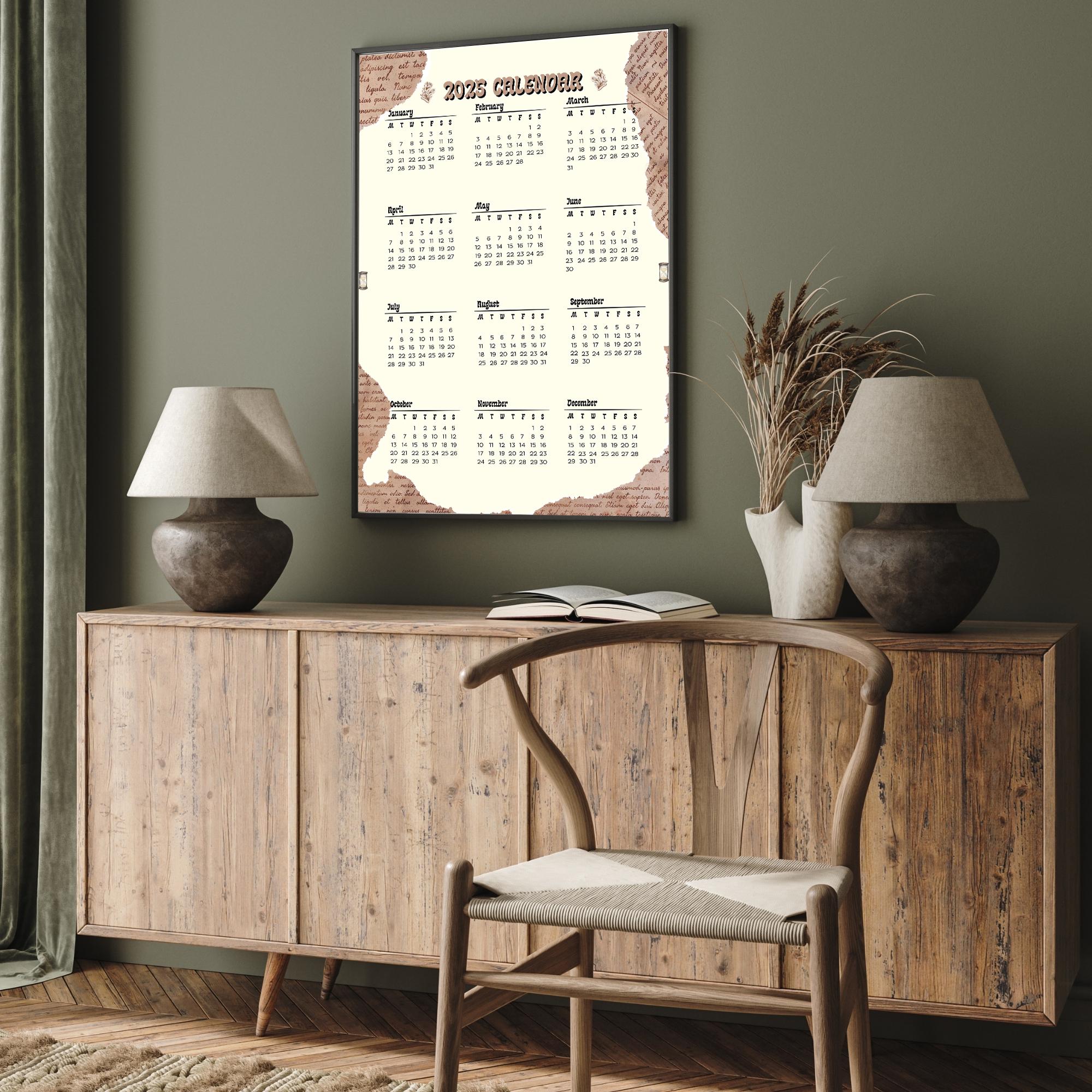 Aesthetic 2025 Vertical Calendar, Printable That Girl Aura Wall Art ...