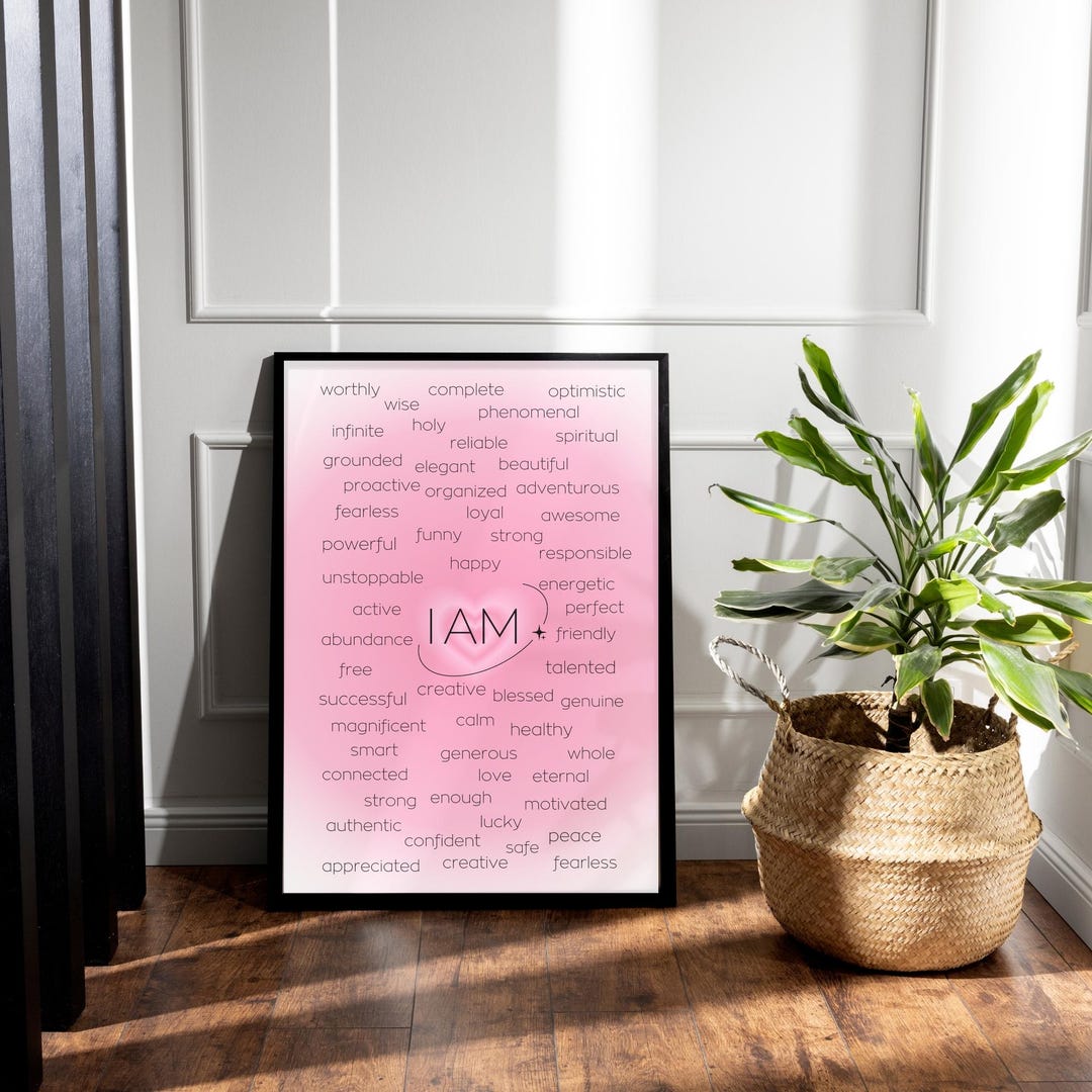 Affirmations Pink Aura Wall Art, Inspirational Minimalist Poster ...