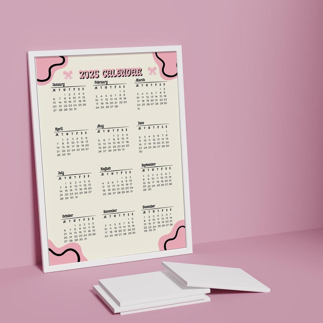 Pink Aesthetic Vertical 2025 Calendar, That Girl Yearly Unique Wall Art ...