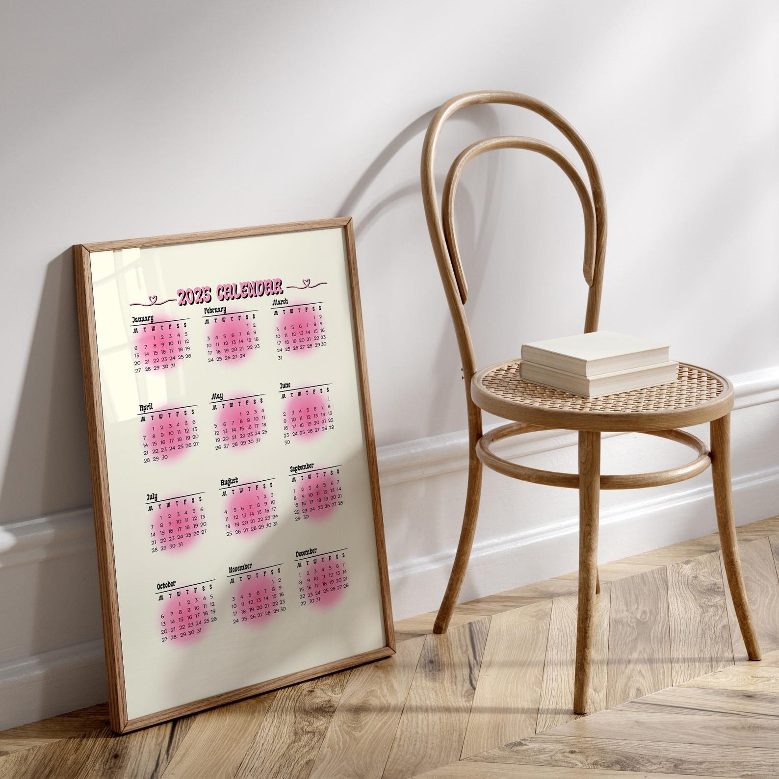 Pink Aura Unique 2025 Calendar, Vertical Printable Wall Art, Aesthetic ...