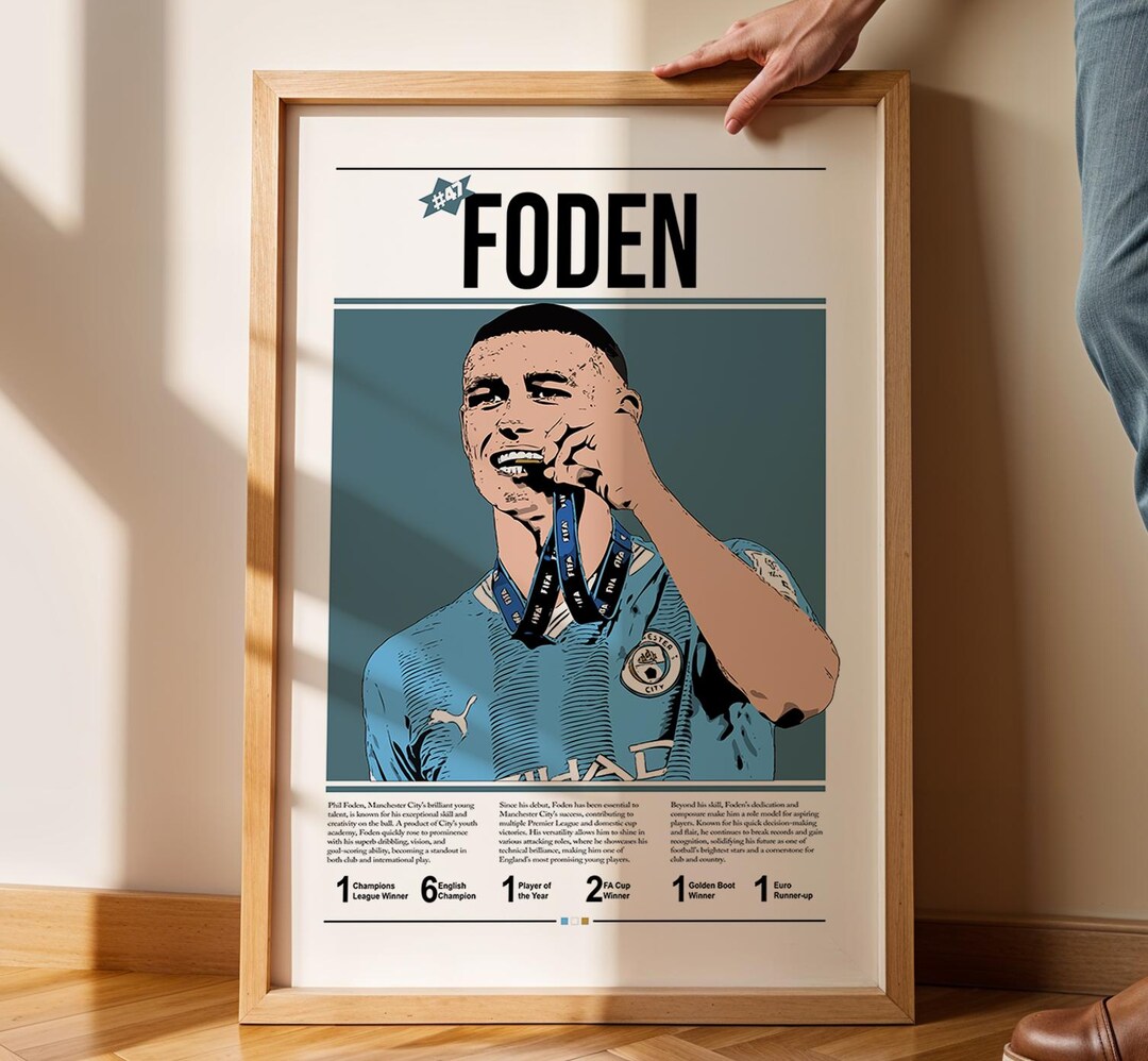 Phil Foden Poster, Manchester City FC Print, Sports Poster, Soccer ...