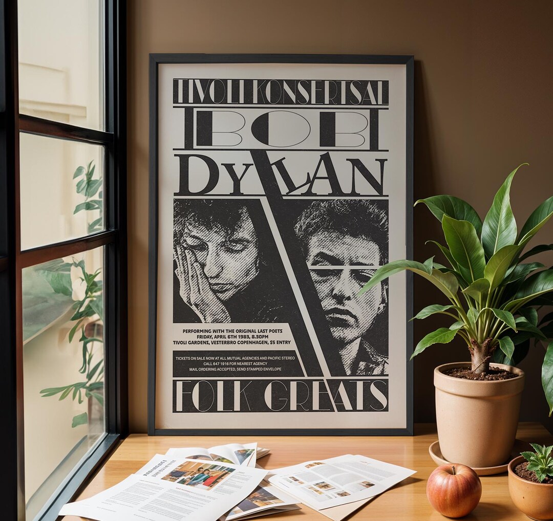 Bob Dylan Vintage Folk Blues Poster, Music Icon Bob Dylan Print ...