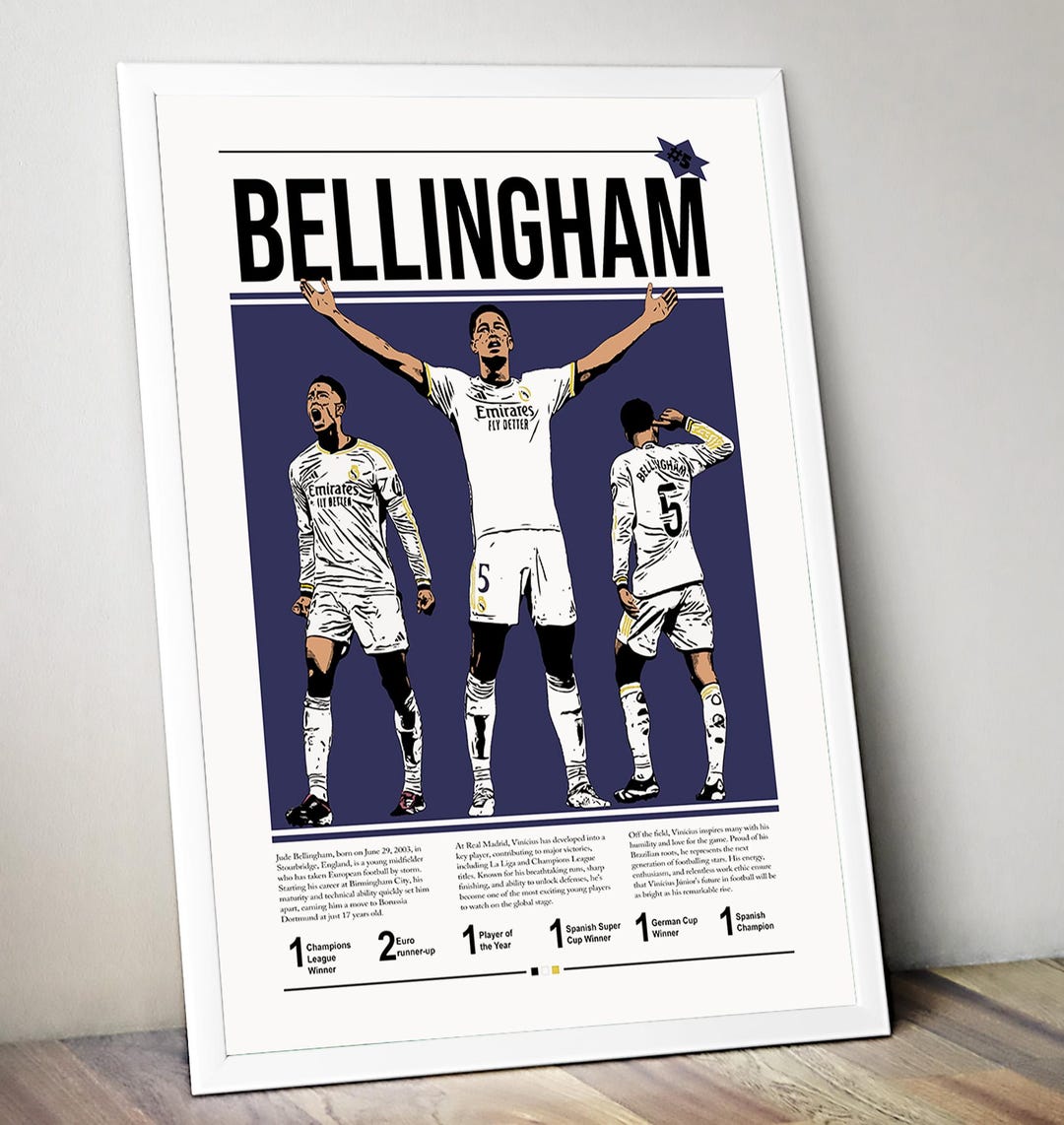 Jude Bellingham Poster, Real Madrid Print, Sports Poster, Soccer Gifts ...