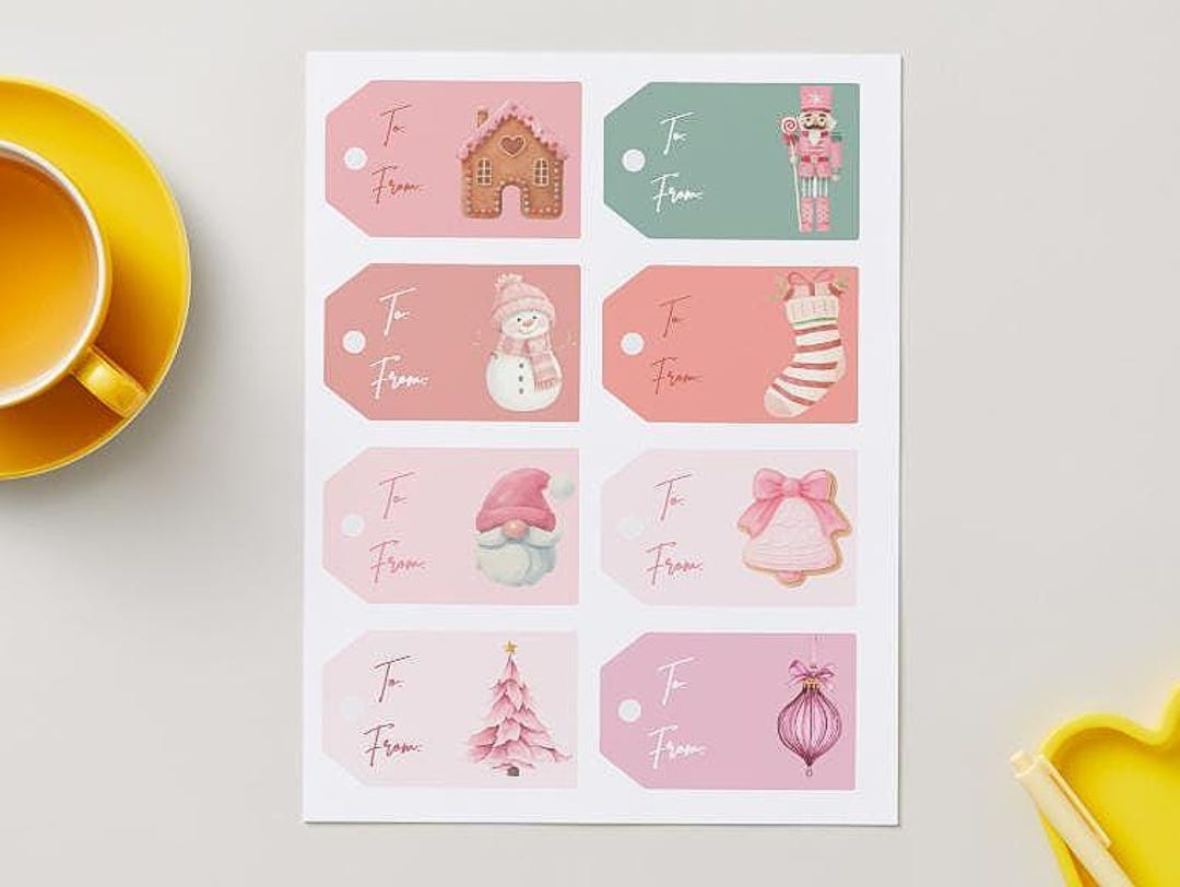 Pink Christmas Gift Tags Printable | Girly Holiday Tags PDF | Xmas ...