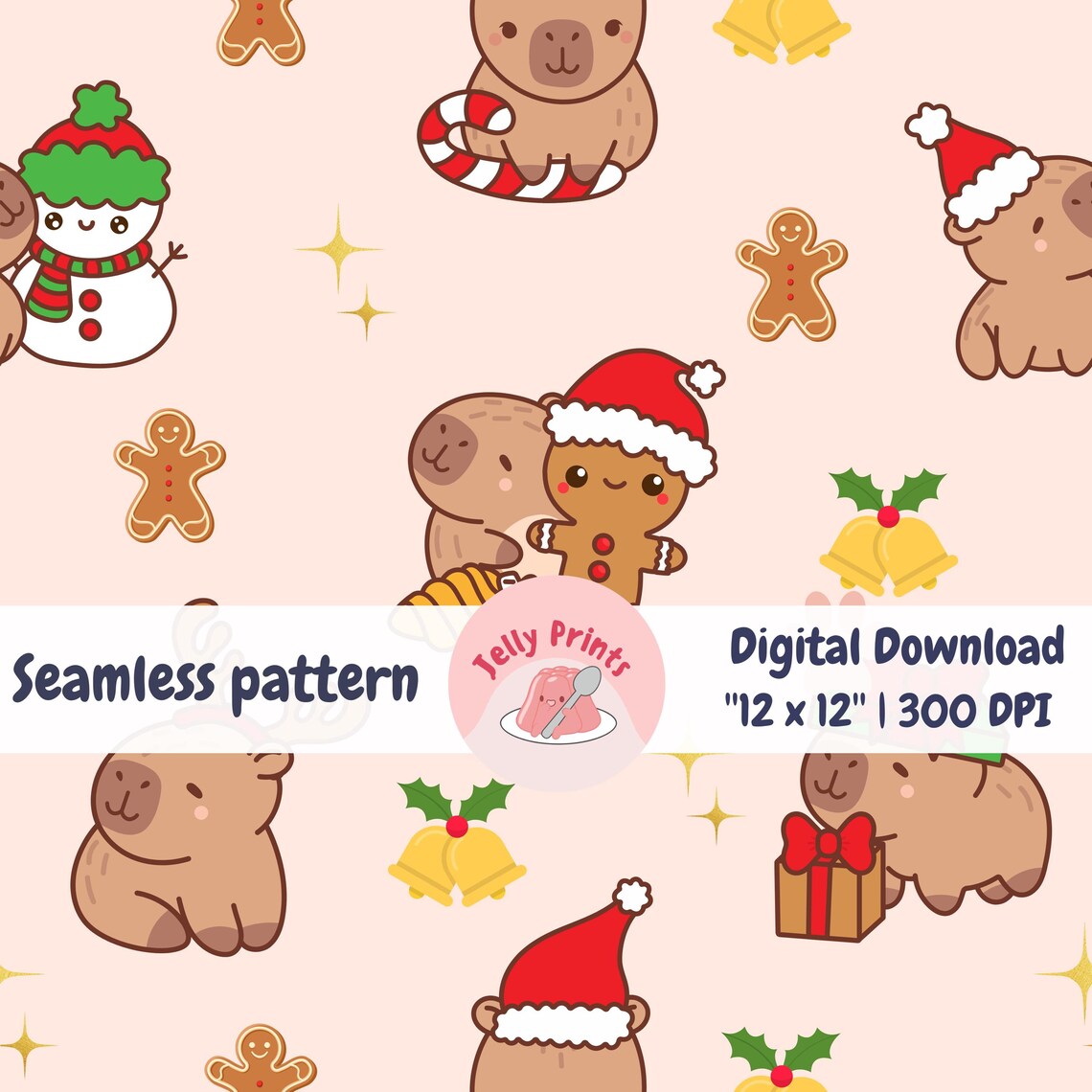 Capybara Christmas Seamless Pattern, Cute Capybara Print, Capybara ...