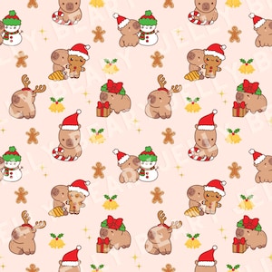 Capybara Christmas Seamless Pattern, Cute Capybara Print, Capybara ...