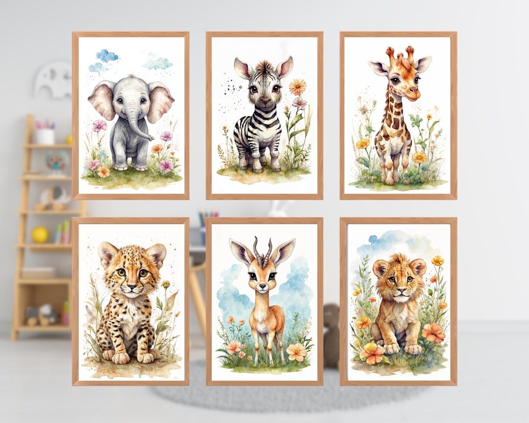 Cute Safari Animal Prints Set of 6 Safari Nursery Art Safari Animals ...