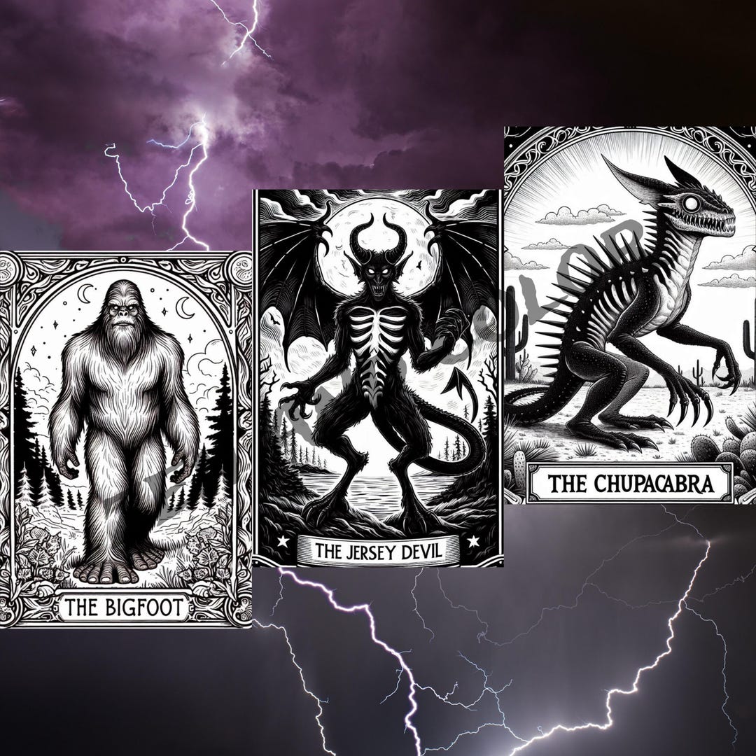 Cryptid Tarot Card Coloring Pages Bigfoot, Mothman, Wendigo, Chupacabra ...