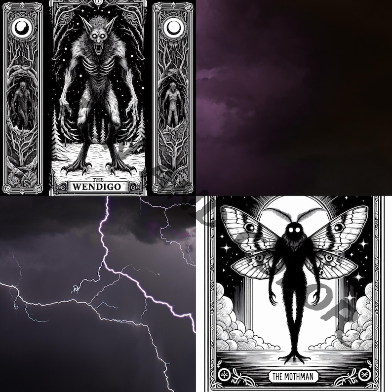 Cryptid Tarot Card Coloring Pages Bigfoot, Mothman, Wendigo, Chupacabra ...