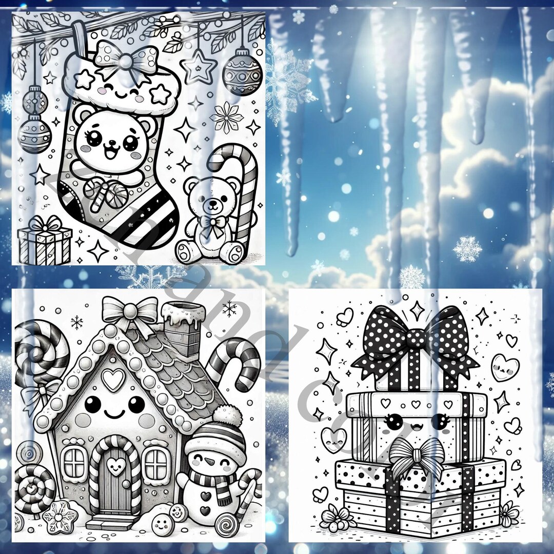 Kawaii Christmas Coloring Pages Cute Holiday Printables for Kids ...