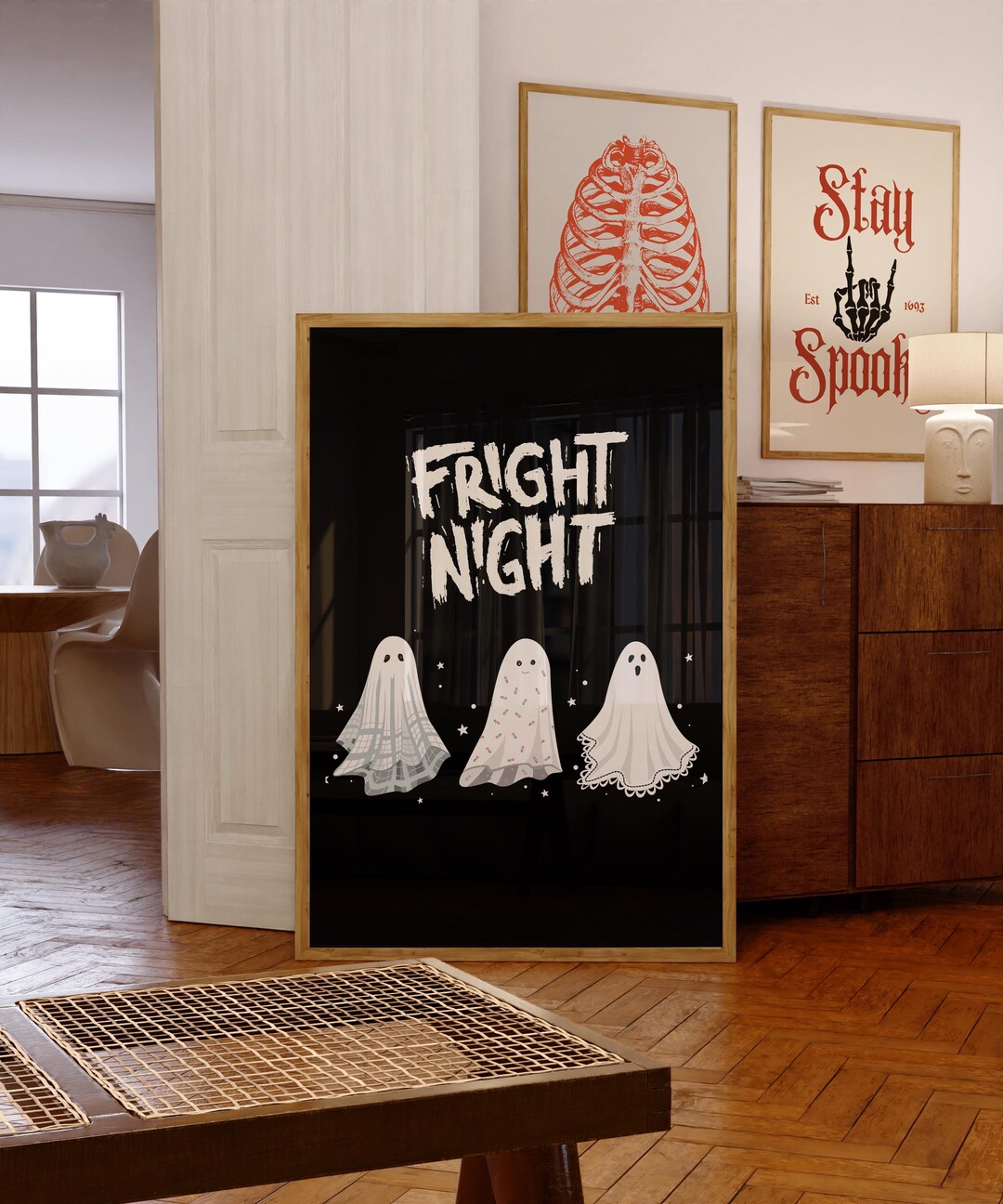 Fright Night Ghost Halloween Wall Art, Cute Ghosts Printable, Spooky ...