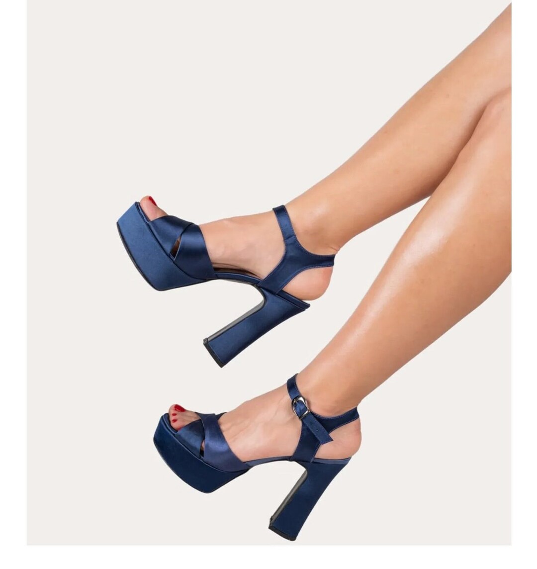 Satin Navy Blue Women Shoe,wedding Shoe,bridal Shoe,satin Navy Platform ...