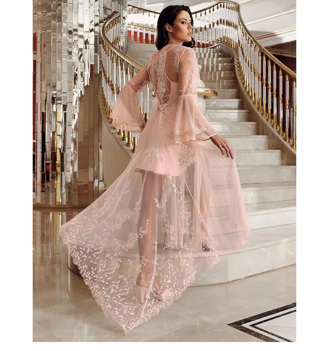 Wedding Nightgown and Robe,powder Robe Set,satin Lace Nightgown,bridal ...