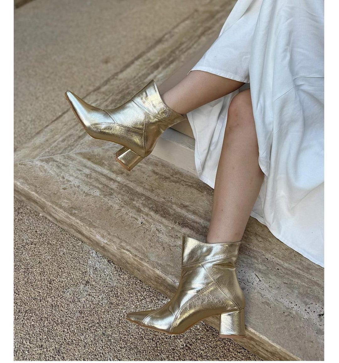 Gold Women Boot,gold Mirror Booties,wedding Shoe,bridal Shoe,after ...