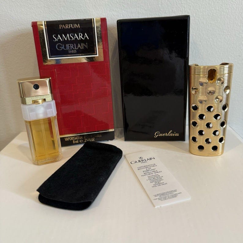Vintage Guerlain Samsara .25 Oz Parfum Refillable Spray Gold Tone Purse ...
