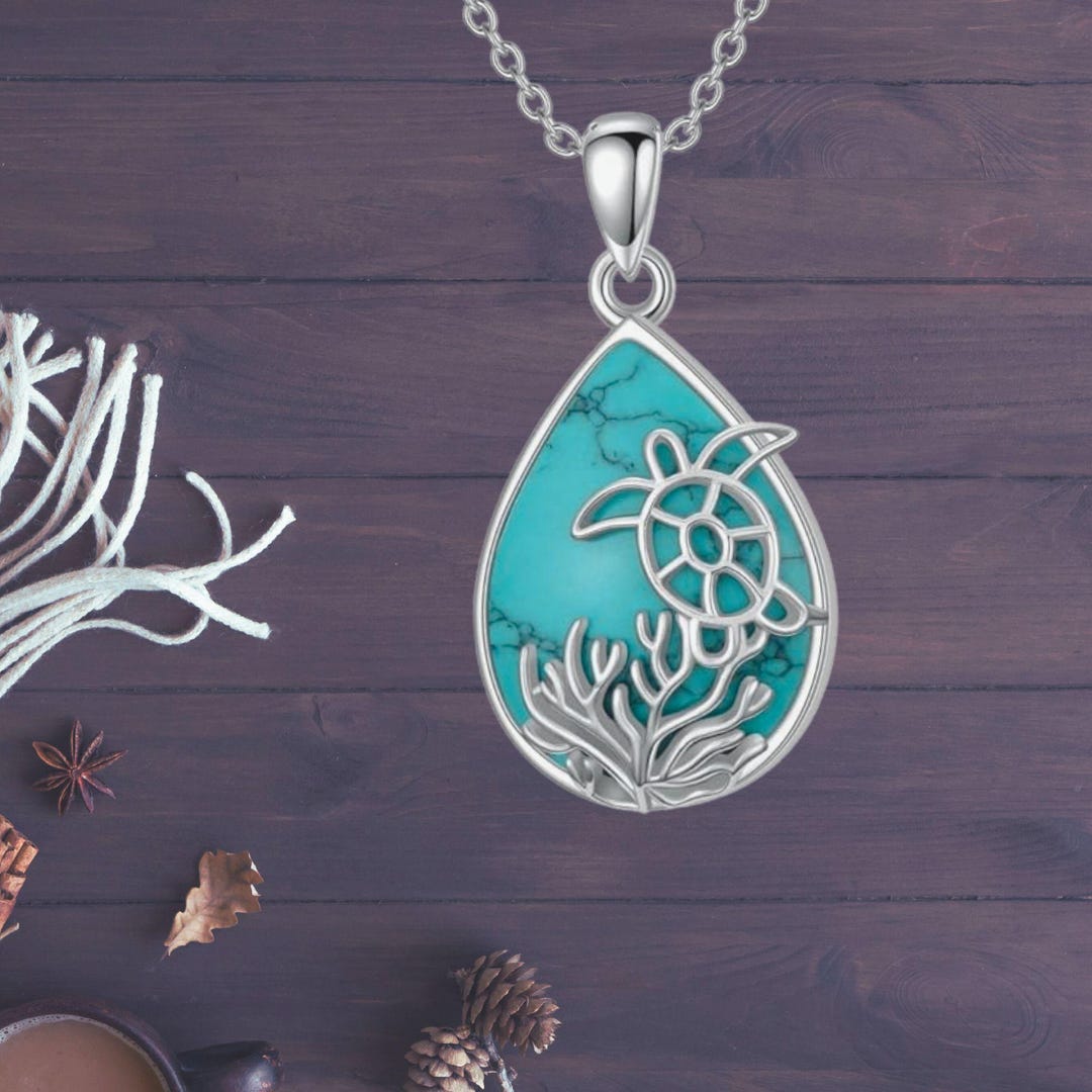 Teardrop Turtle Turquoise Necklace for Women 925 Sterling Silver ...
