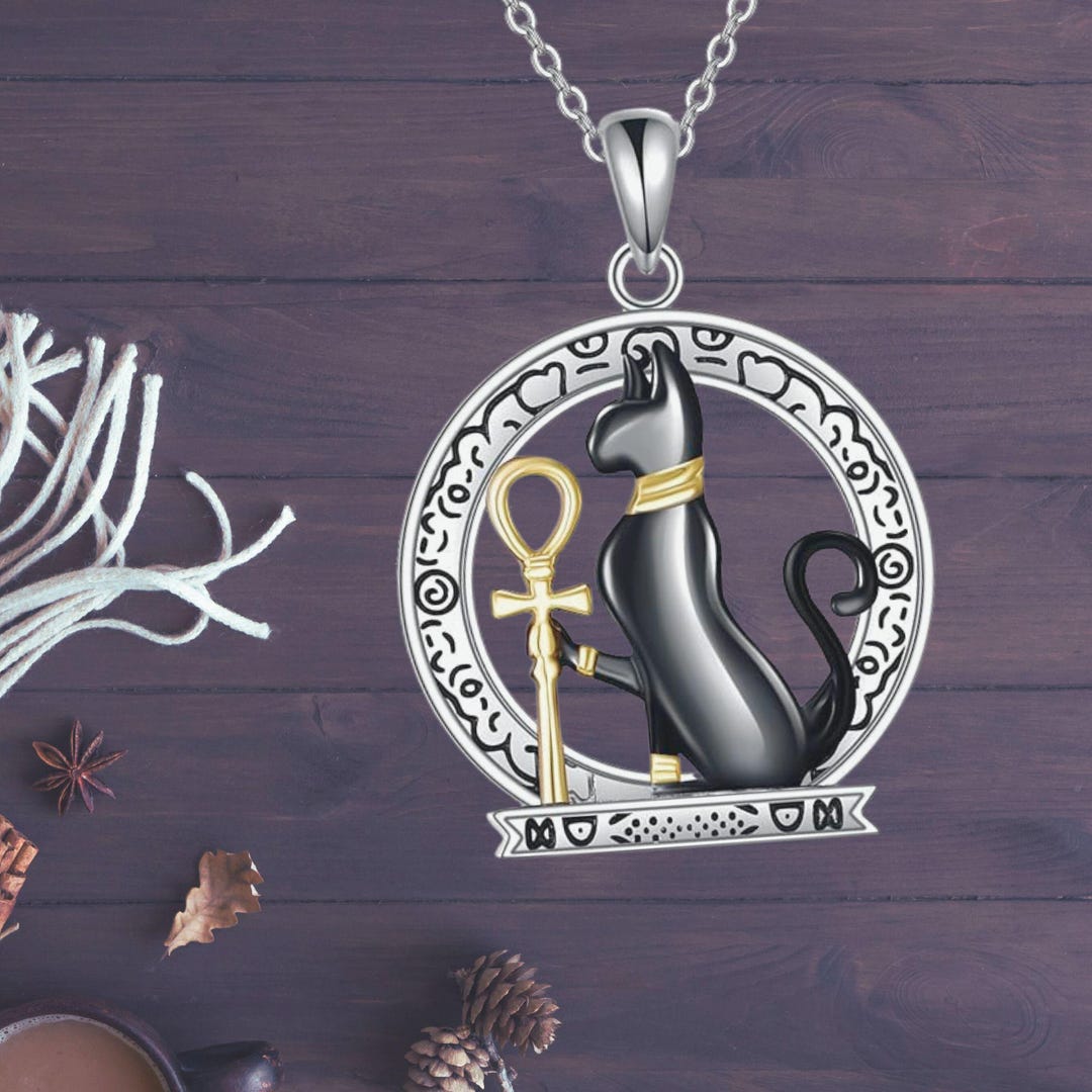 Bastet Cat Egyptian Symbol Necklace 925 Sterling Silver Ankh Egyptian ...