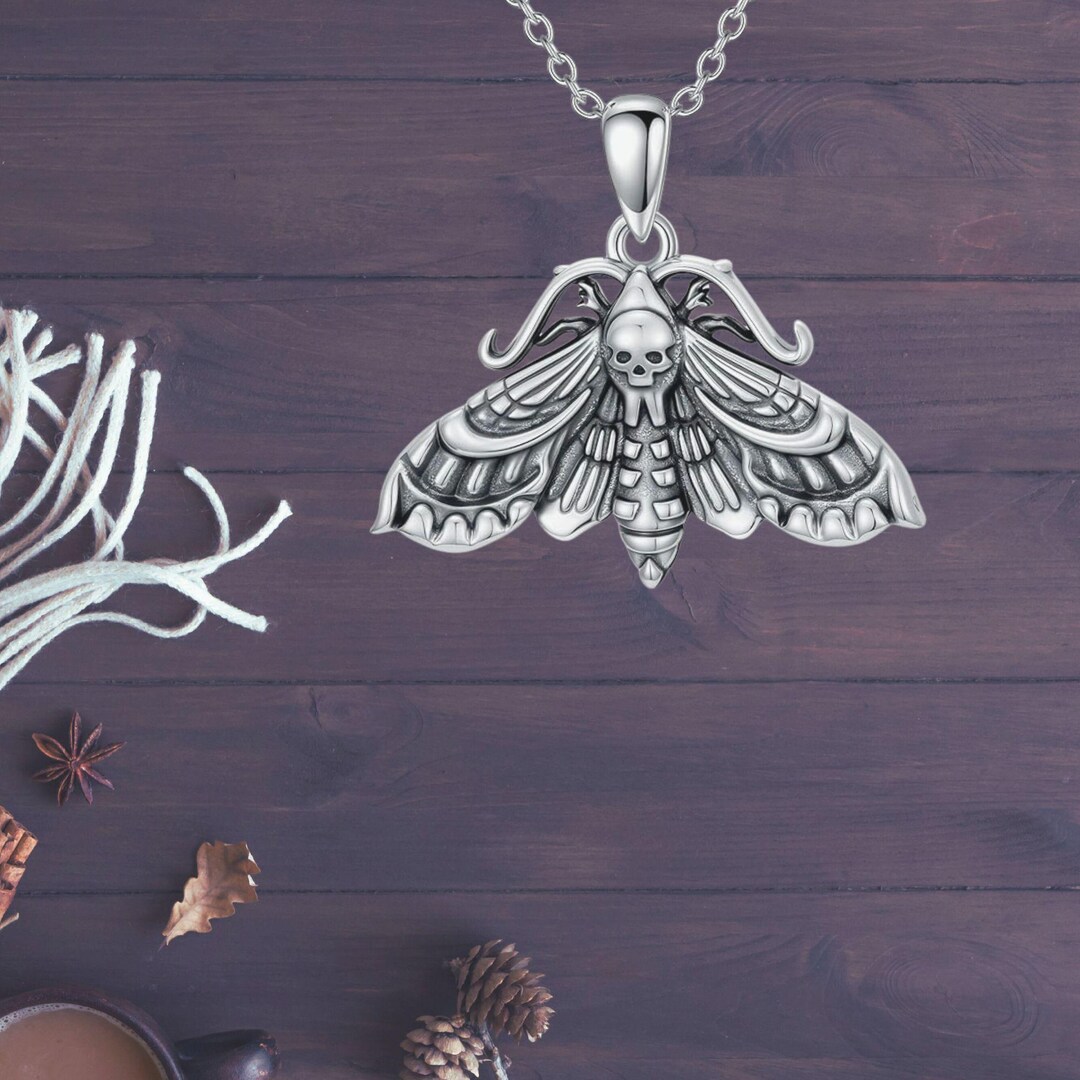 Moth Necklace for Women 925 Sterling Silver Skull Moth Insect Pendant ...