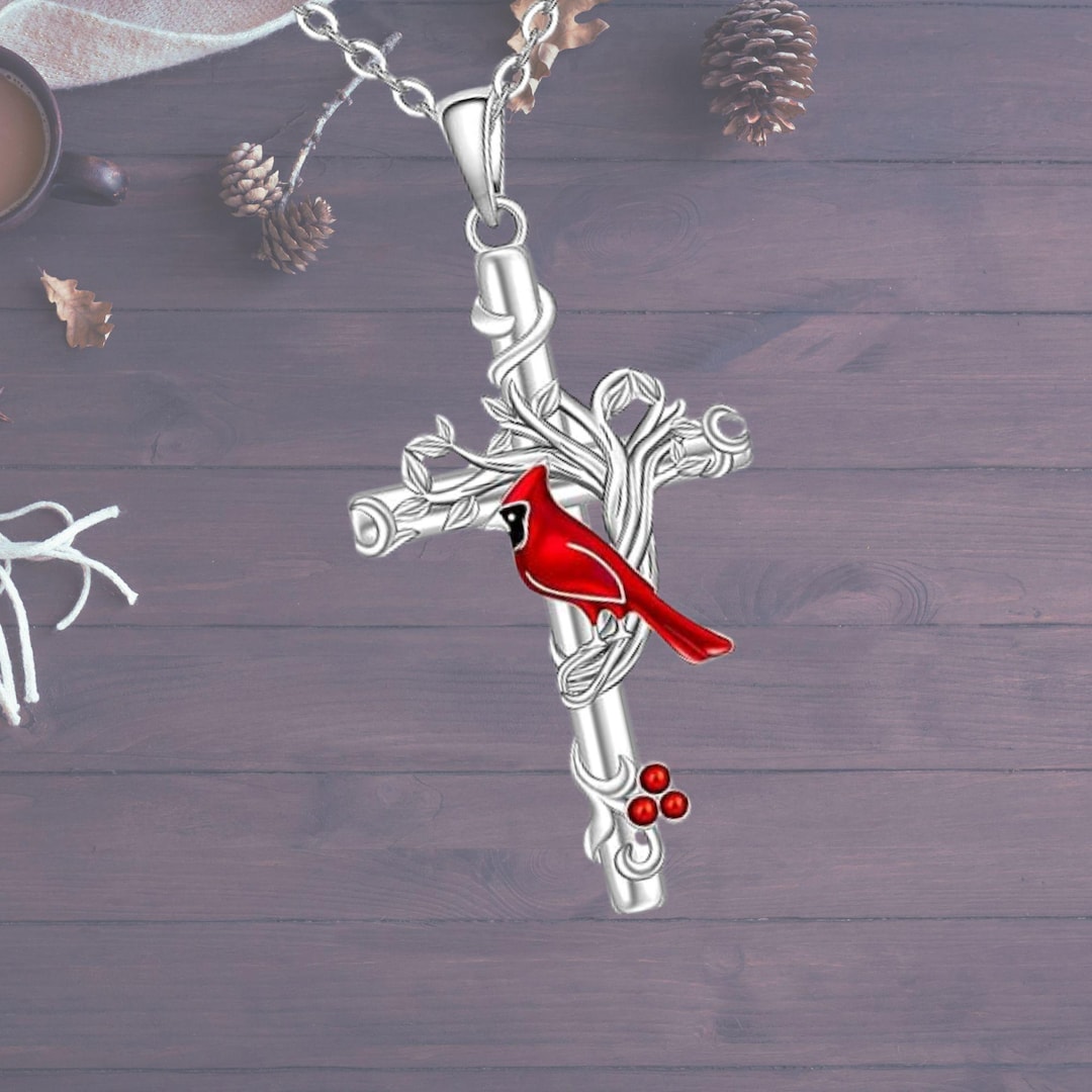 Cross Necklaces Bird Cross Necklace Sterling Silver Red Cardinal ...