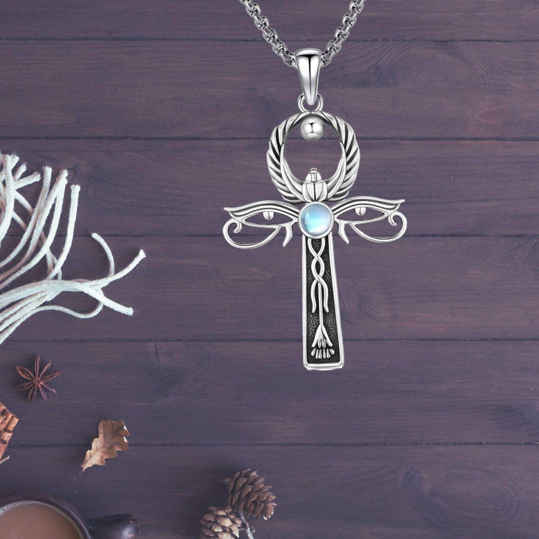Eye of Horus Cross Necklace 925 Sterling Silver Scarab Cross Necklace ...