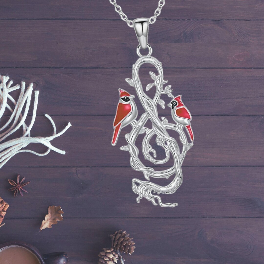 Red Cardinal Music Note Necklace 925 Sterling Jewelry Red Cardinal ...