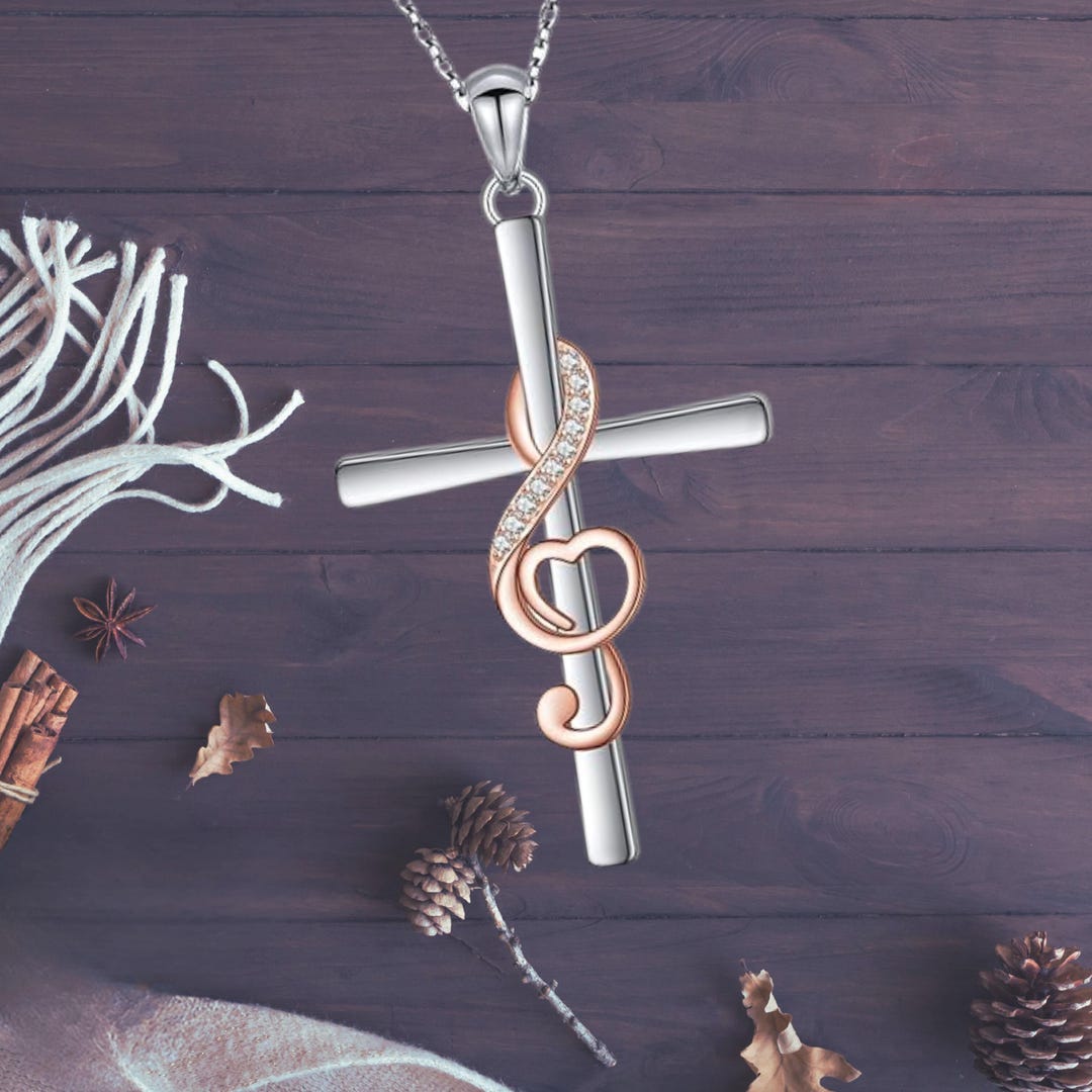 Cross Necklace Sterling Silver Music Note Cross Necklace for Women - Etsy