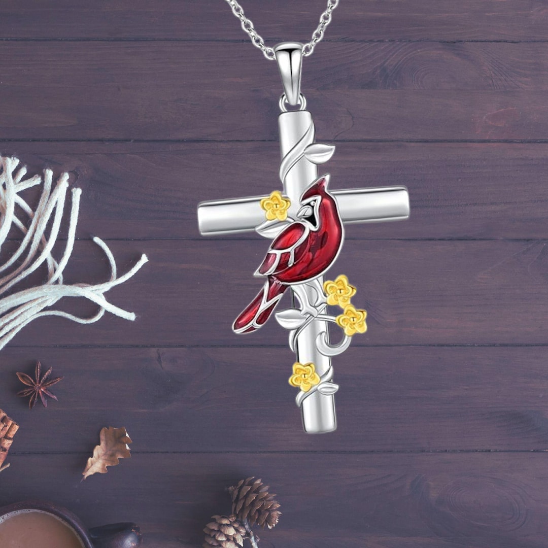 Cross Necklaces Bird Cross Necklace Sterling Silver Red Cardinal ...