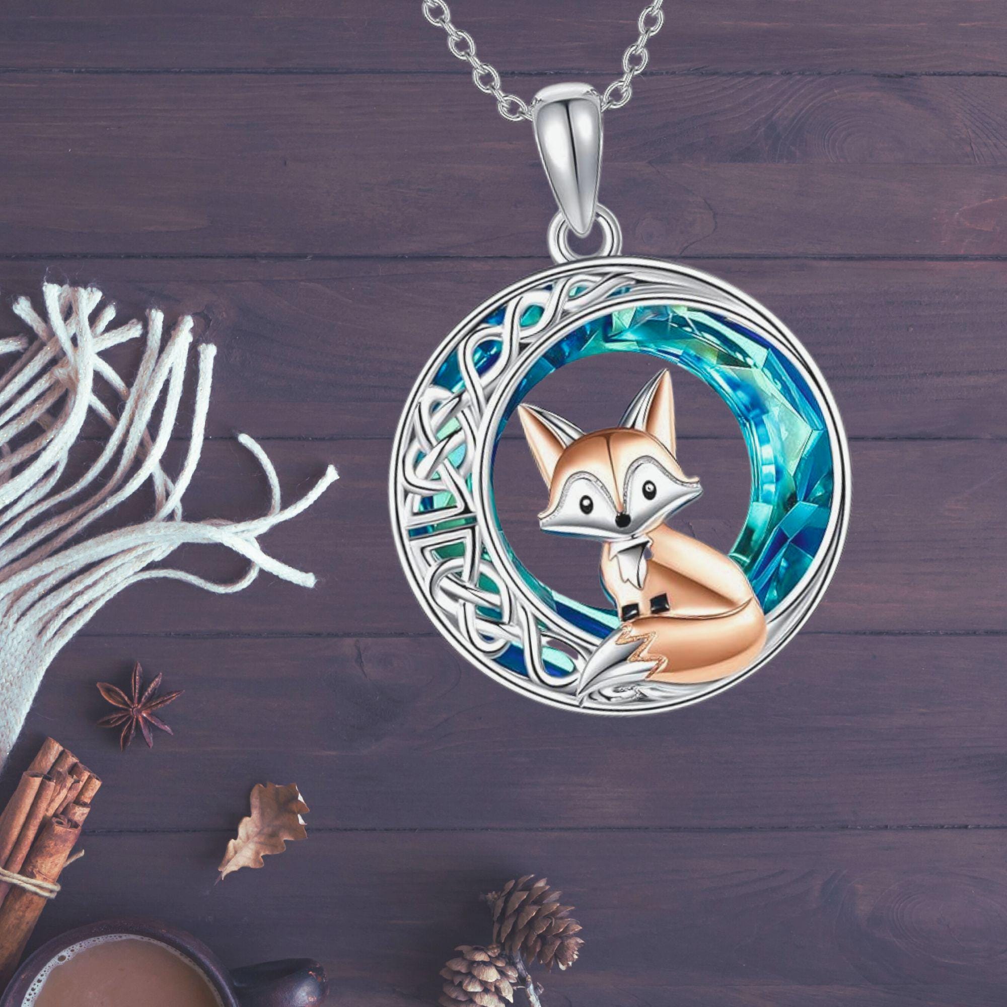 Fox Necklace Sterling Silver Cute Animal Necklace Celtic Moon Celtic ...