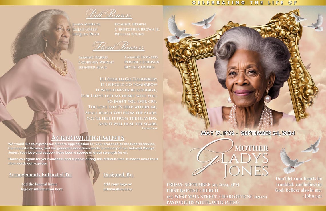 Obituary Template, Memorial Funeral Announcement Template, Funeral ...