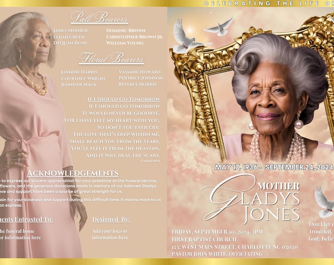 Obituary Template, Memorial Funeral Announcement Template, Funeral ...