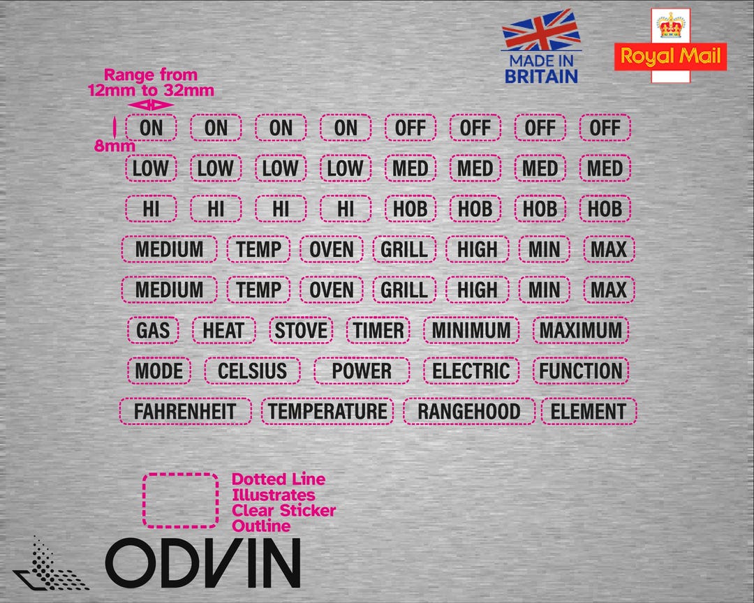 Text Lettering Major Functions Oven Stove Label Stickers for Hob Dial ...