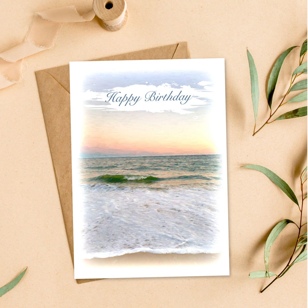 Printable Ocean Sunset Birthday Card, 5x7 Inch Printable Birthday Card ...