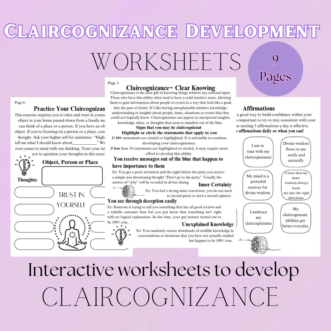 Claircognizance Development Worksheets, Intuition Exercises, Psychic ...