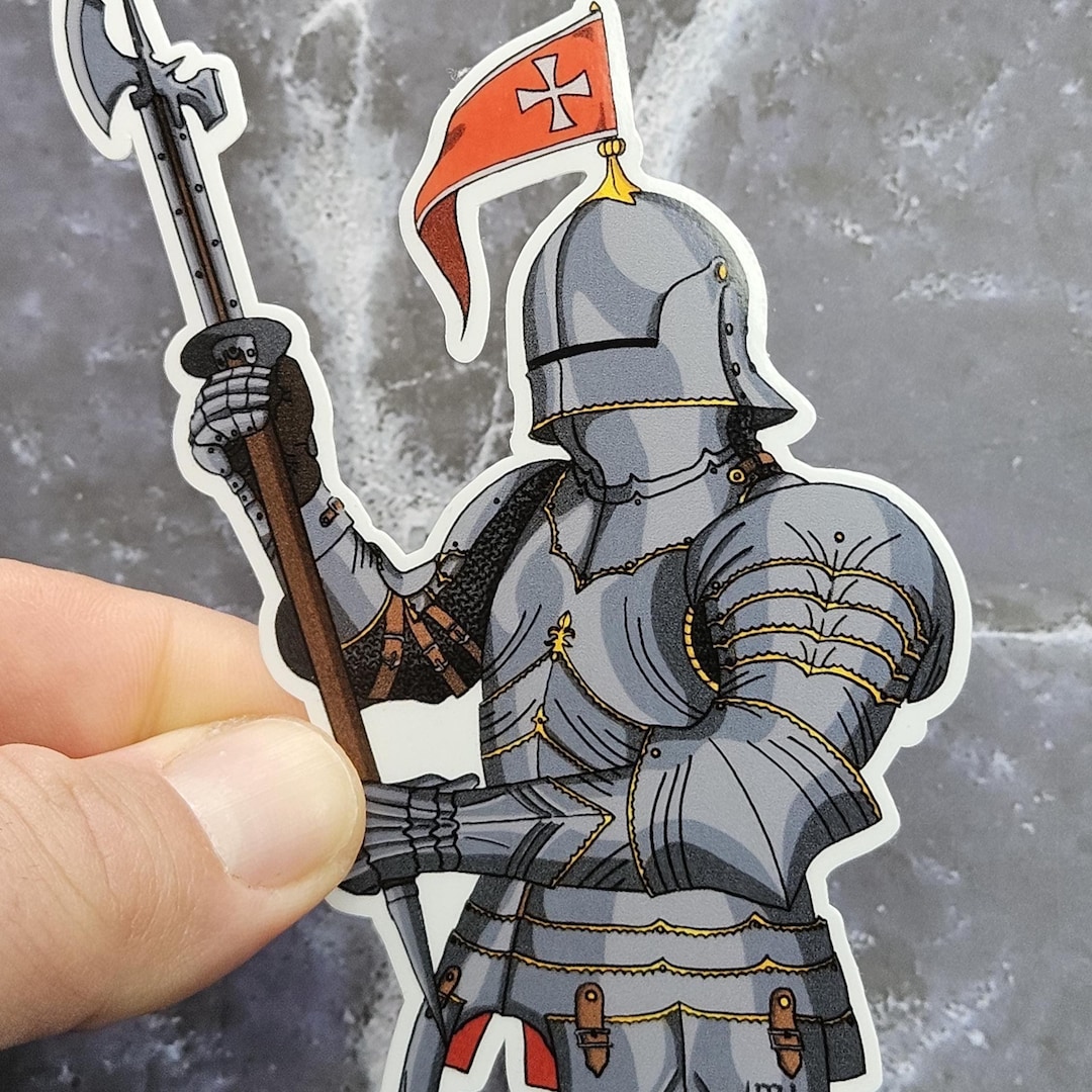 Knight With Halberd Sticker, Gothic Armor Vinyl Sticker, Halberd Knight ...