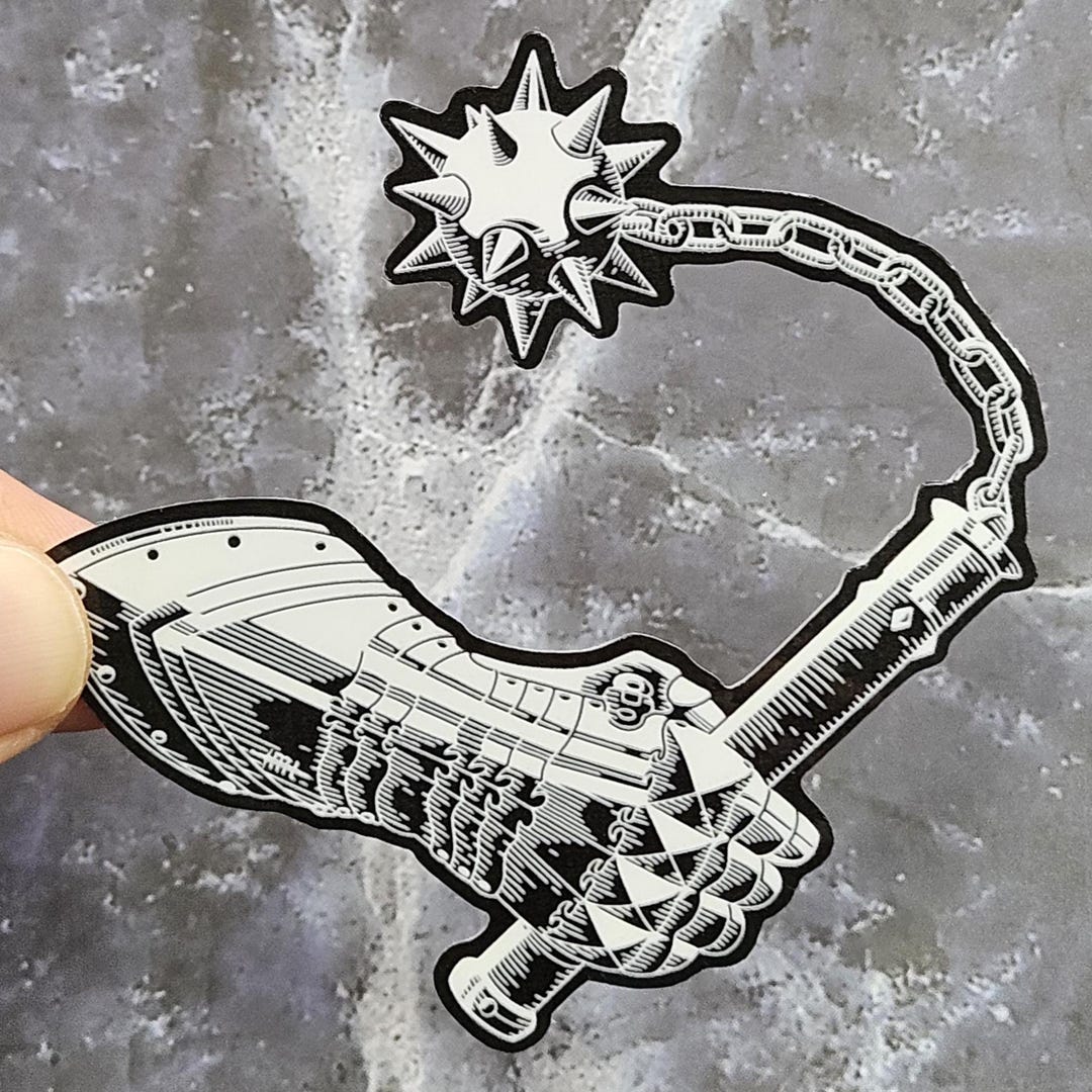 Flail Sticker, Gothic Flail Vinyl Sticker, Woodcut Decal, Gothic Armor ...