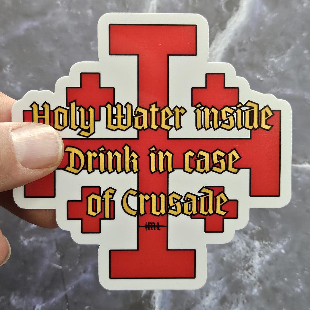 Holy Water Crusader Vinyl Sticker - Christian Gym Bottle Laminated ...