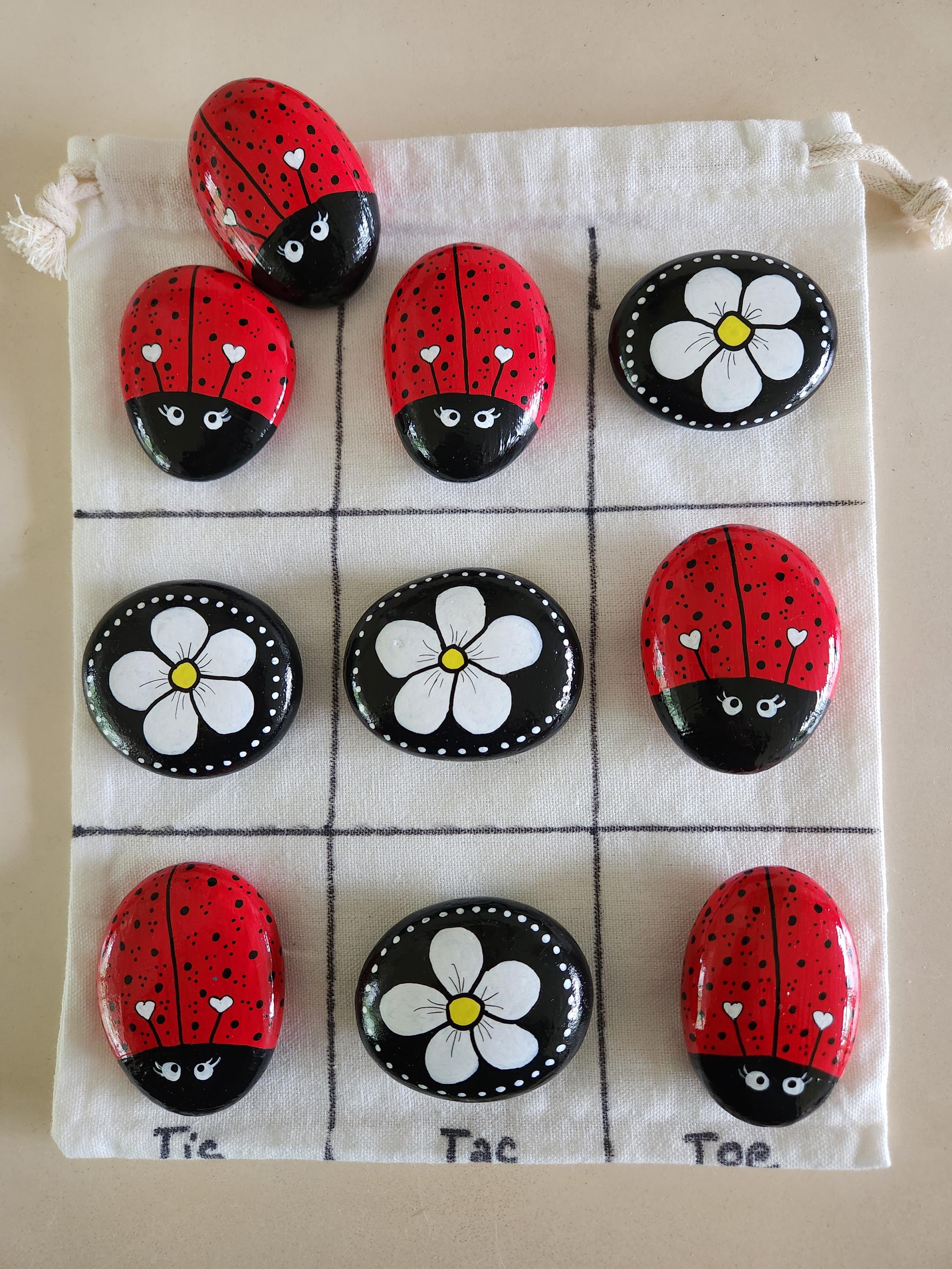 Ladybug and Flower Tic Tac Toe Game Painted Rocks - Etsy