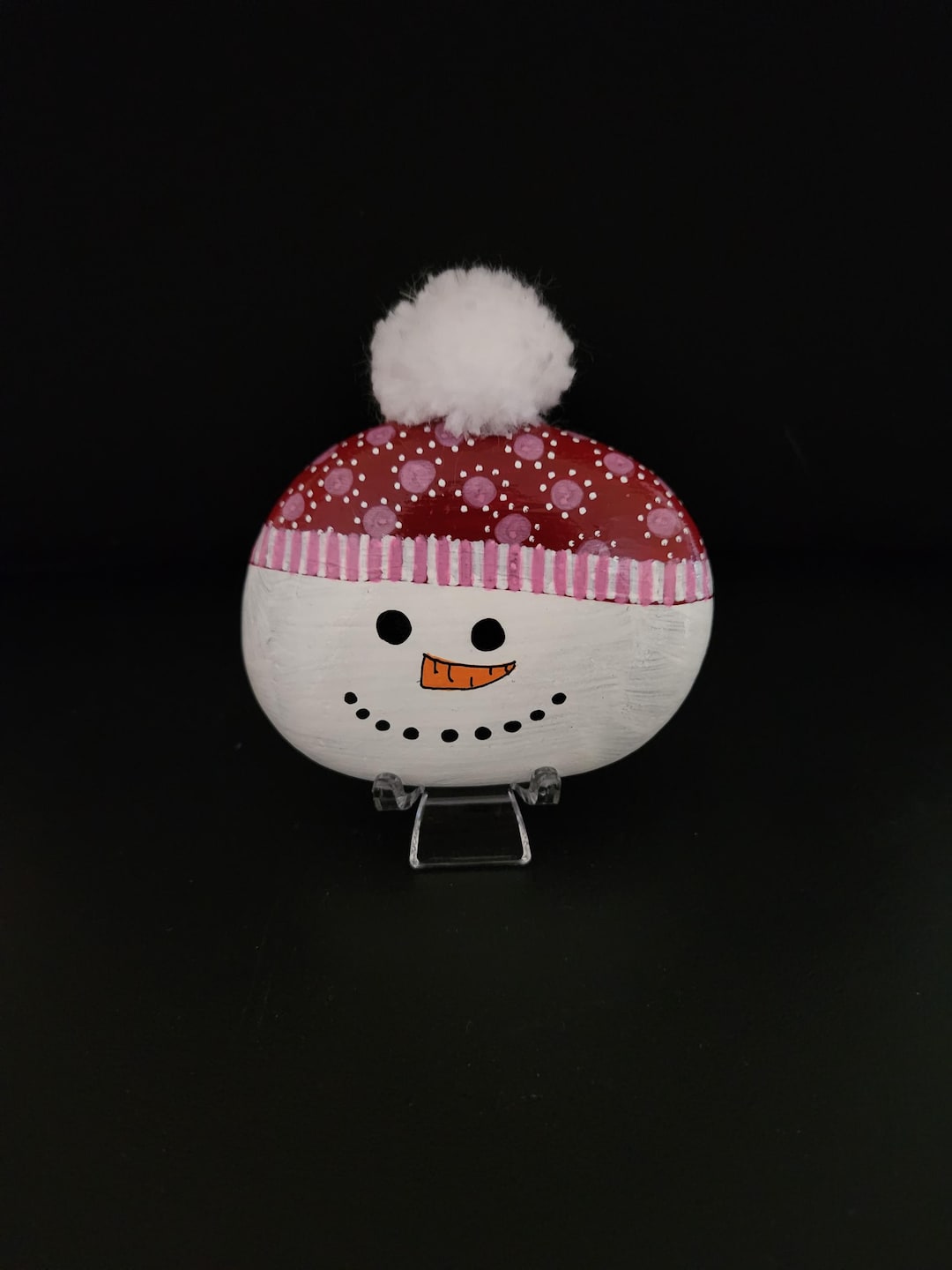 Snowman With Pom Pom Painted Rock - Etsy