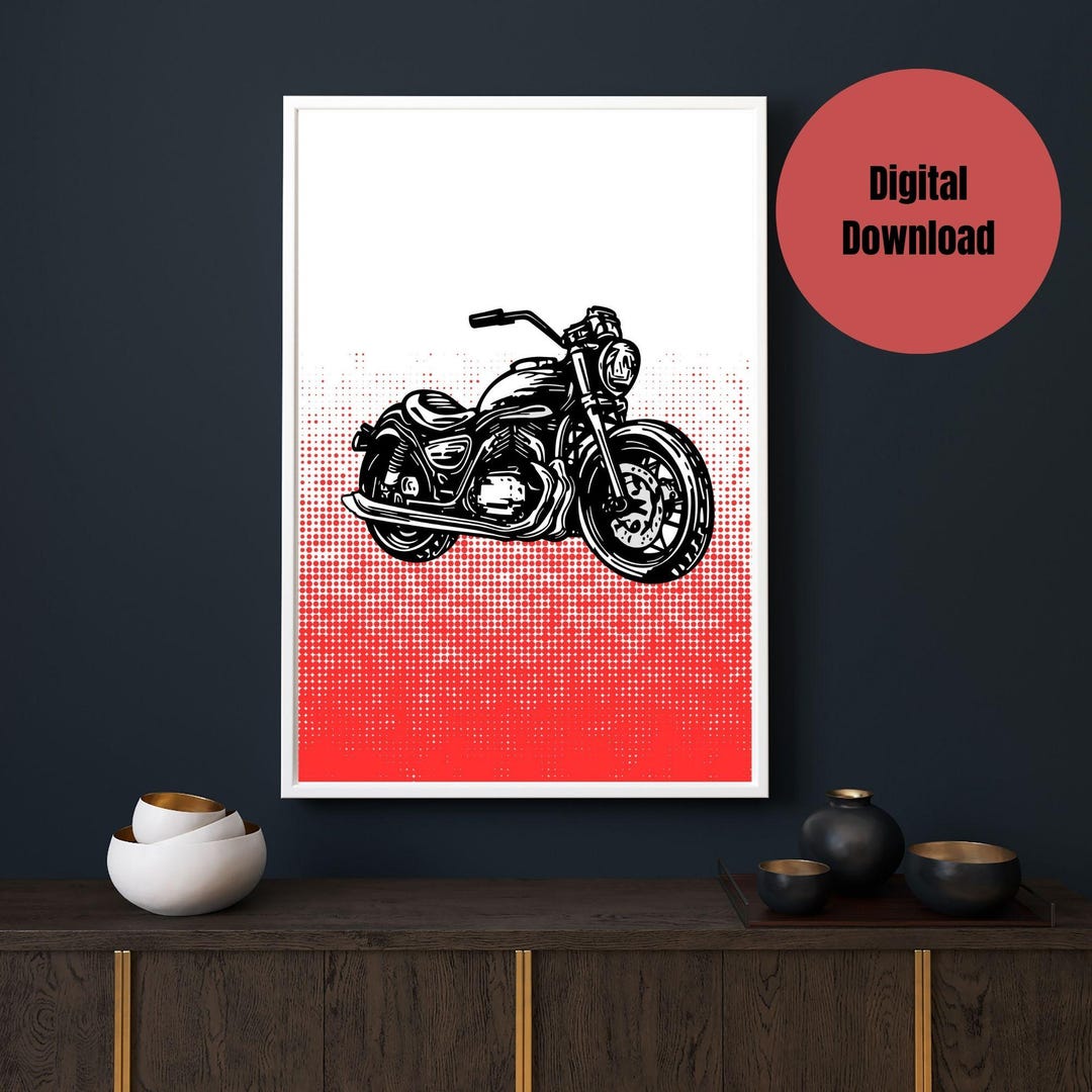 Motorcycle Art Print | A3 & A4 Digital Download | Retro Biker Wall Art ...