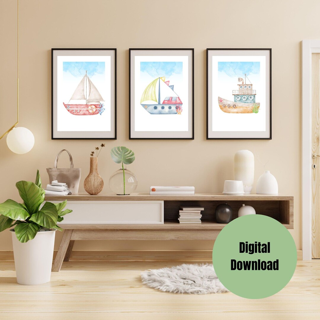 Watercolour Boat Prints – Set of 3 Nautical Digital Posters | A3, A4 ...