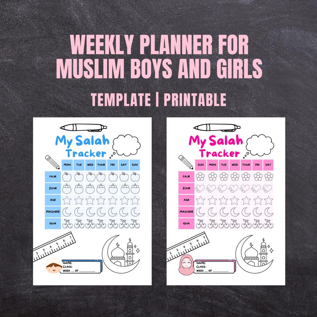 Muslim Kids Prayer Tracker | Salah Tracker | Kids Prayer Template and ...