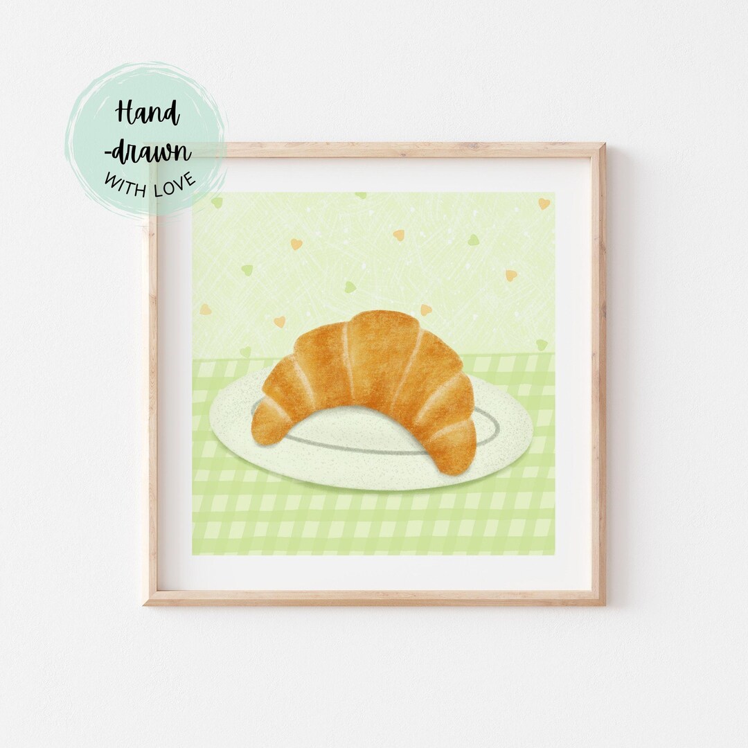 Croissant Printable Wall Art for French Pastry Hand-drawn Decor Food ...
