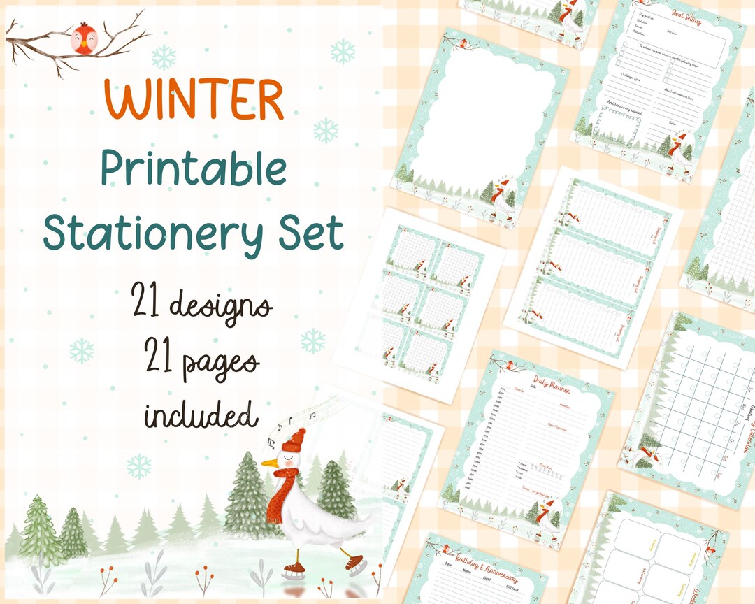 Duck Ice Skating Printable Stationery Set Letter Papers Notepads ...