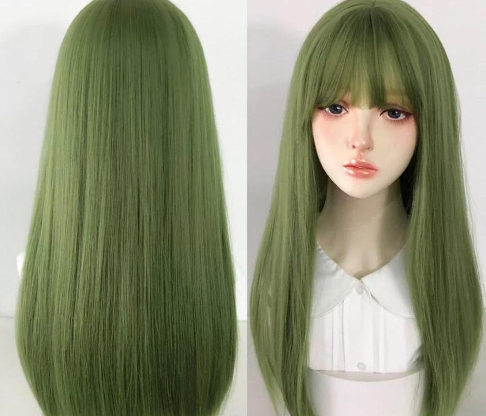 Fairy Moss Green Wig Synthetic Forest Nymph Hair 24 Inch No Lacefront ...