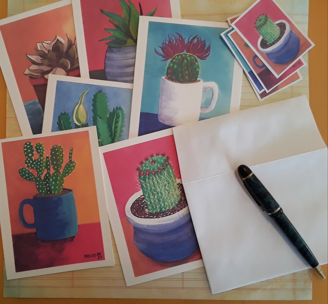 Note Card and Sticker Set, Cactus Note Cards, Succulent Note Cards ...