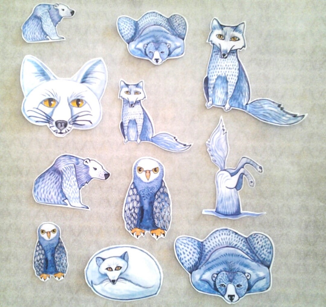 Arctic Animals, Sticker Set, Unique, Hand Cut, Art Stickers, Winter ...