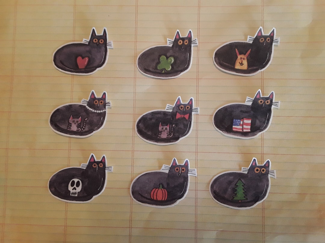 Cat Stickers, Cat Sticker Set, Cat Holiday Stickers, Art Stickers, Cat ...