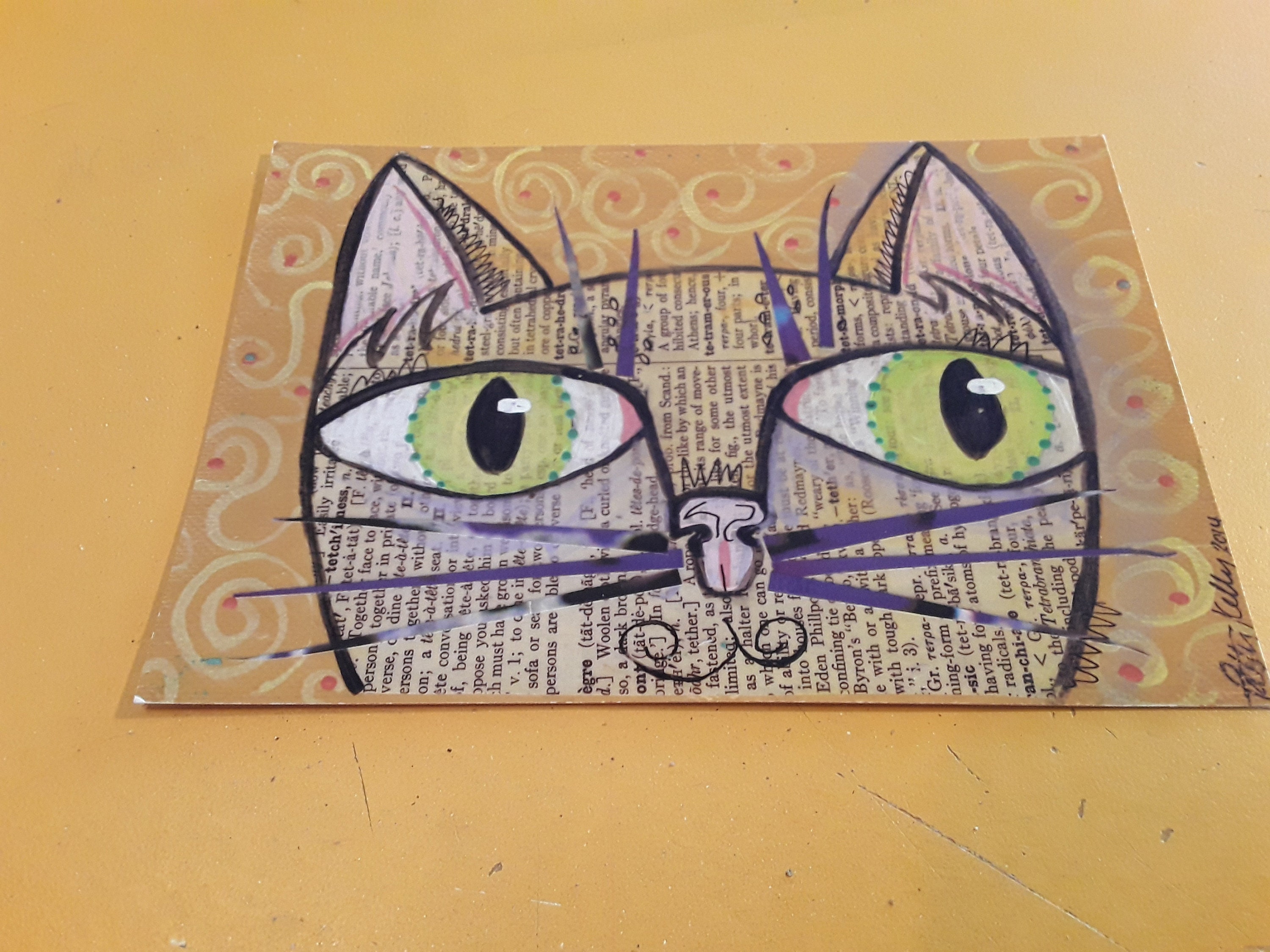Cat Art, Cat Print, Art Print, Cat Painting, Mixed Media Cat, 5x7 Print ...