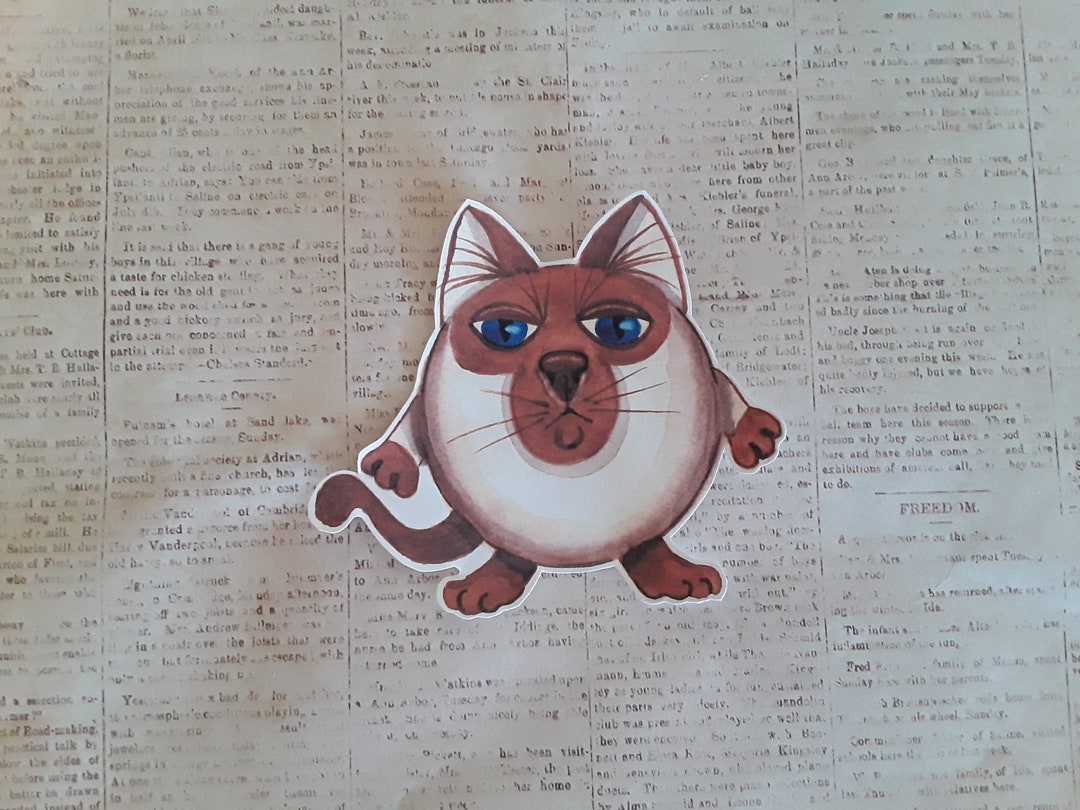 Cat Sticker, Large Car Sticker, Roly Poly Cat, Siamese Cat Sticker, Art ...